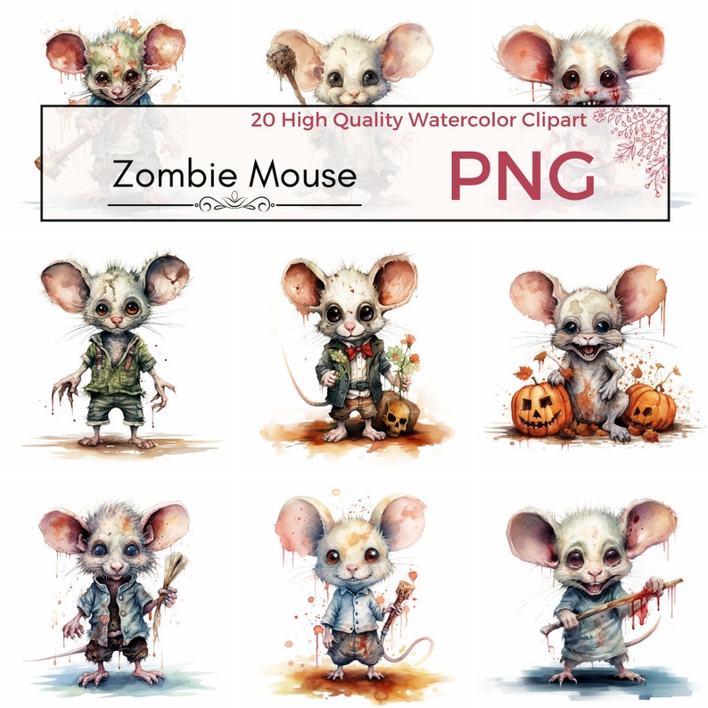Zombie Mouse Clipart High Quality Png Halloween Clipart - Etsy