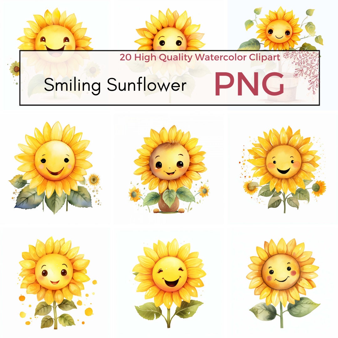 Smiling Sunflower Clipart, High Quality PNG, Spring Clipart, Cute ...