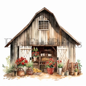 20 PNG Watercolor Rustic Farm Barns Clipart, Scrapbooking, Country ...