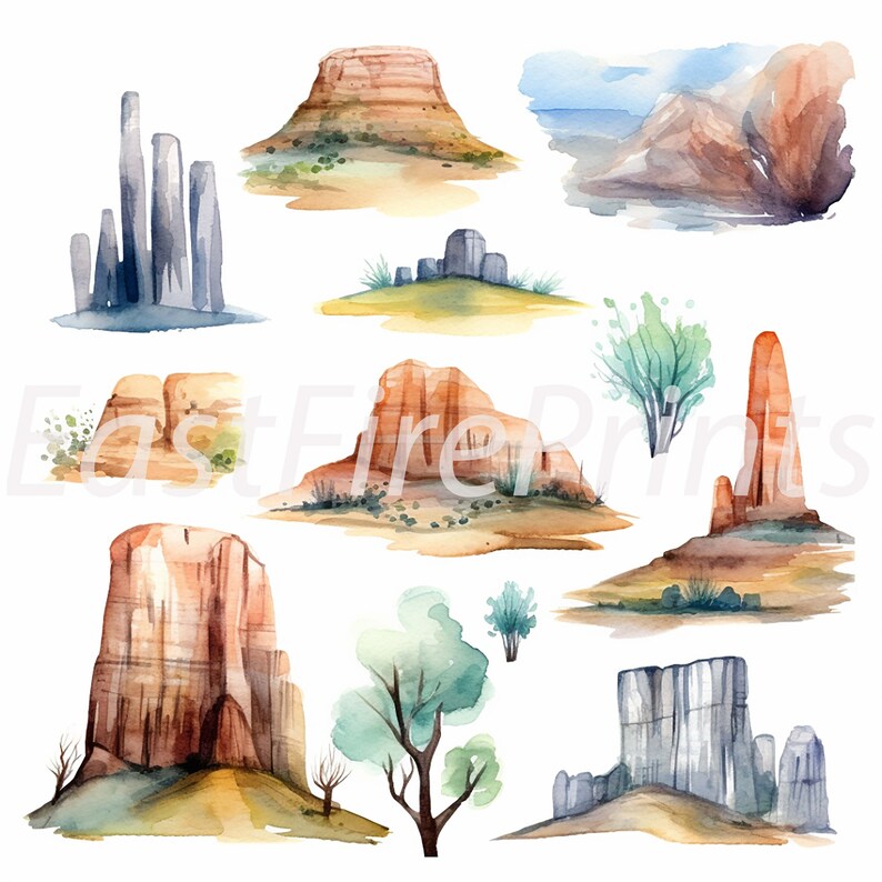 20 Watercolor Mesa and Butte Clipart Bundle Desert Landscape - Etsy