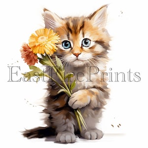 20 Cat With Flowers Clip Art, Botanical Flower Clipart, Cat Clipart ...