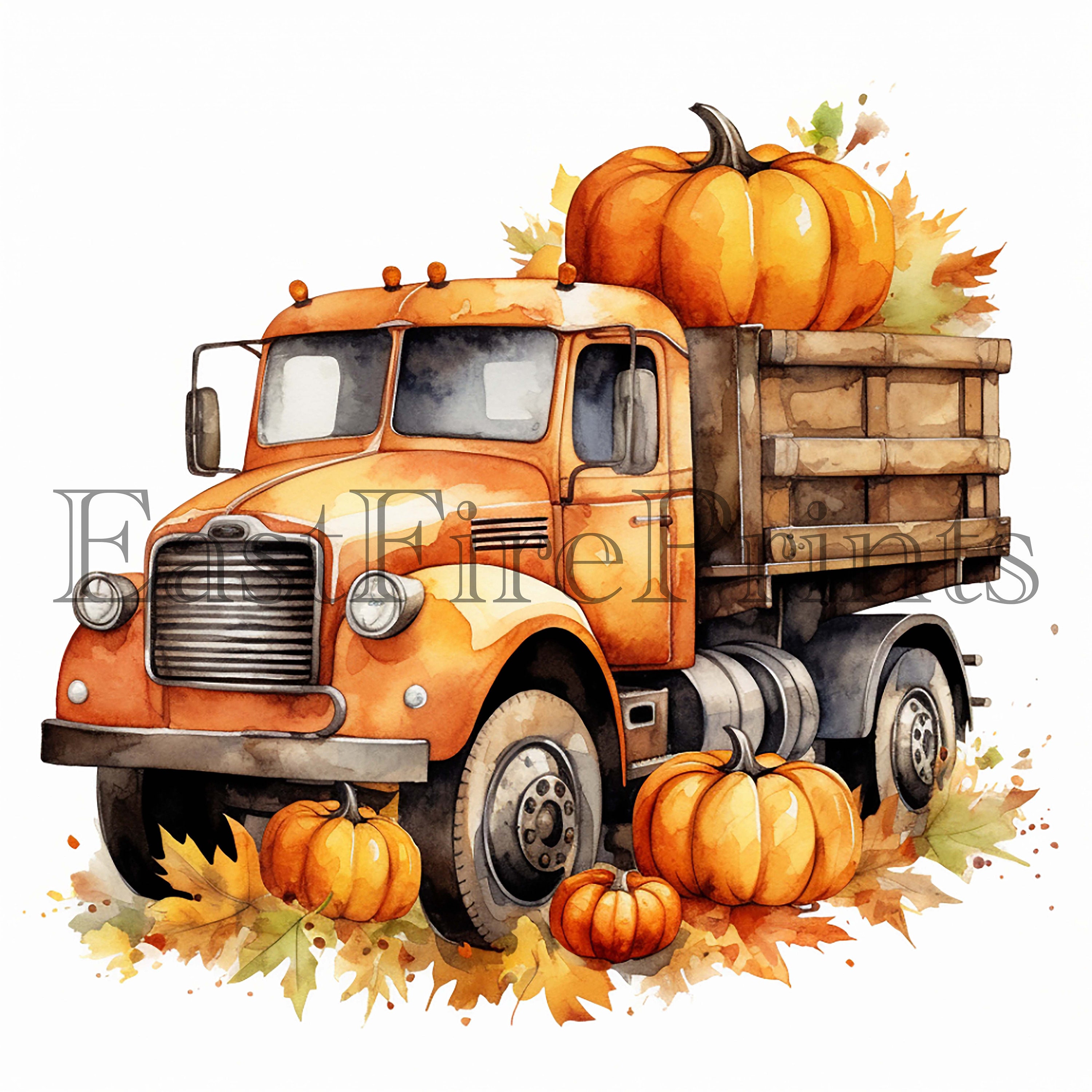 Watercolor Pumpkin Truck Clipart High Quality Png Autumn - Etsy