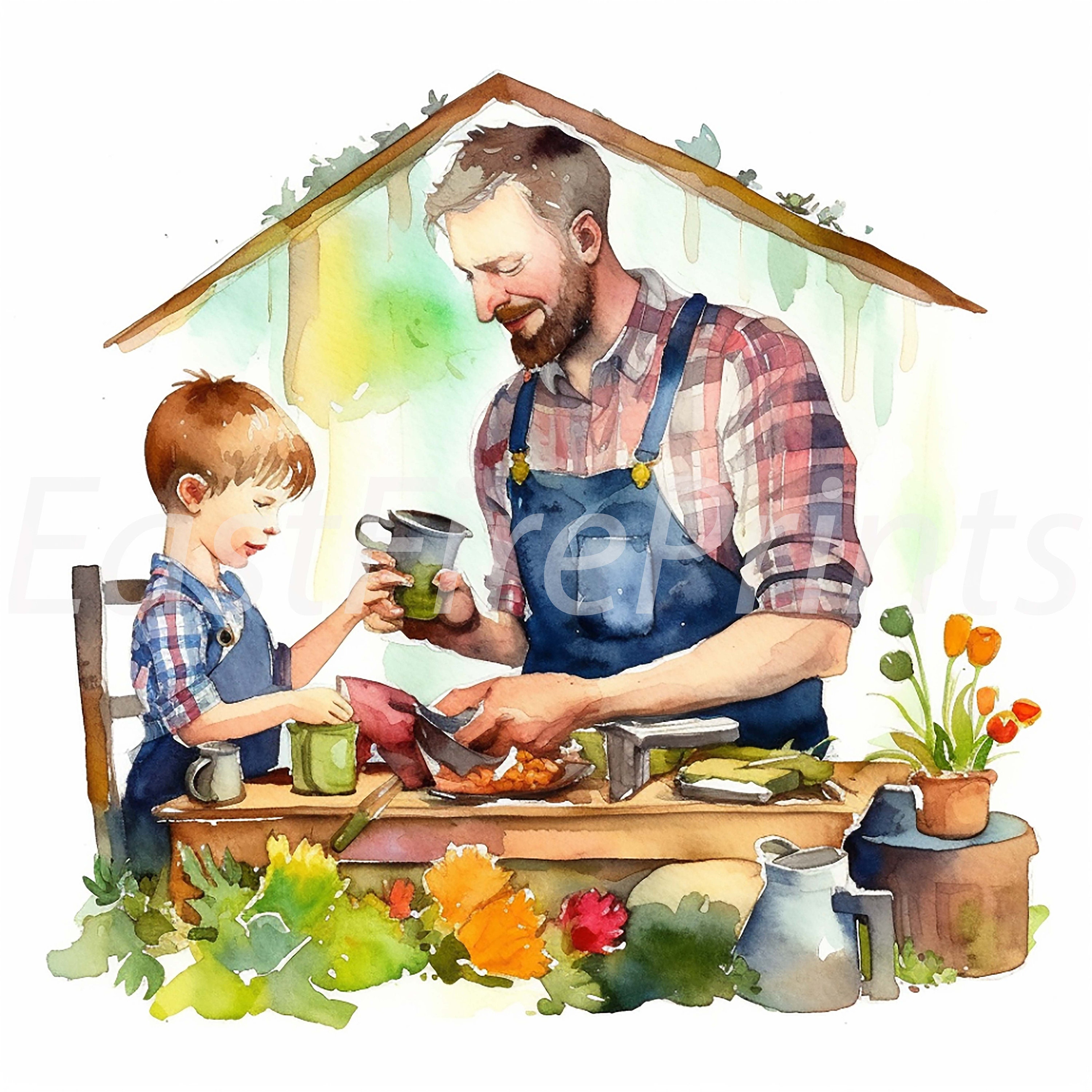 Watercolor Fathers Day Clipart Set of 5 Card Making High - Etsy