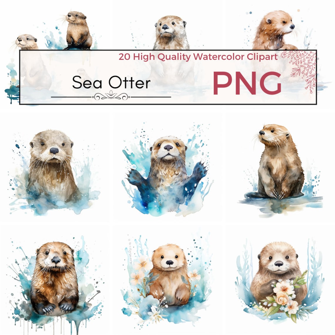 20 Watercolor Sea Otter Clipart Set Wildlife Clipart - Etsy