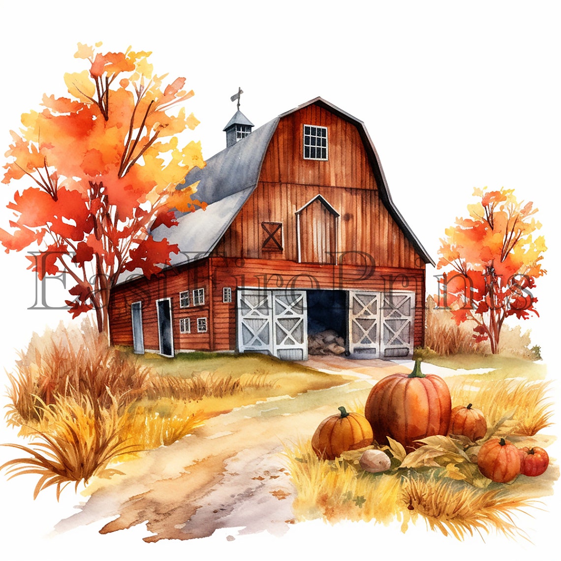 Watercolor Autumn Barn Clipart High Quality Png Fall - Etsy