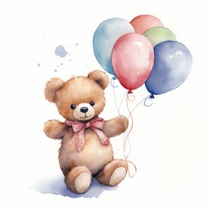 Teddy Bear With Balloons Clipart, High Quality PNG, Nursery Decor, Cute ...