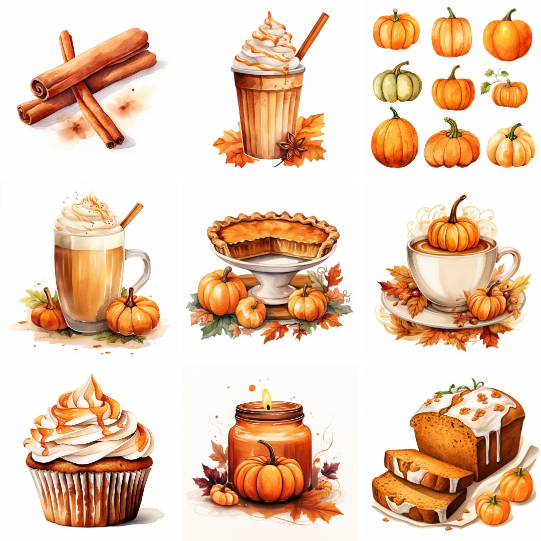 Watercolor Pumpkin Spice Clipart PNG, Fall and Autumn Clip Art, Holiday ...