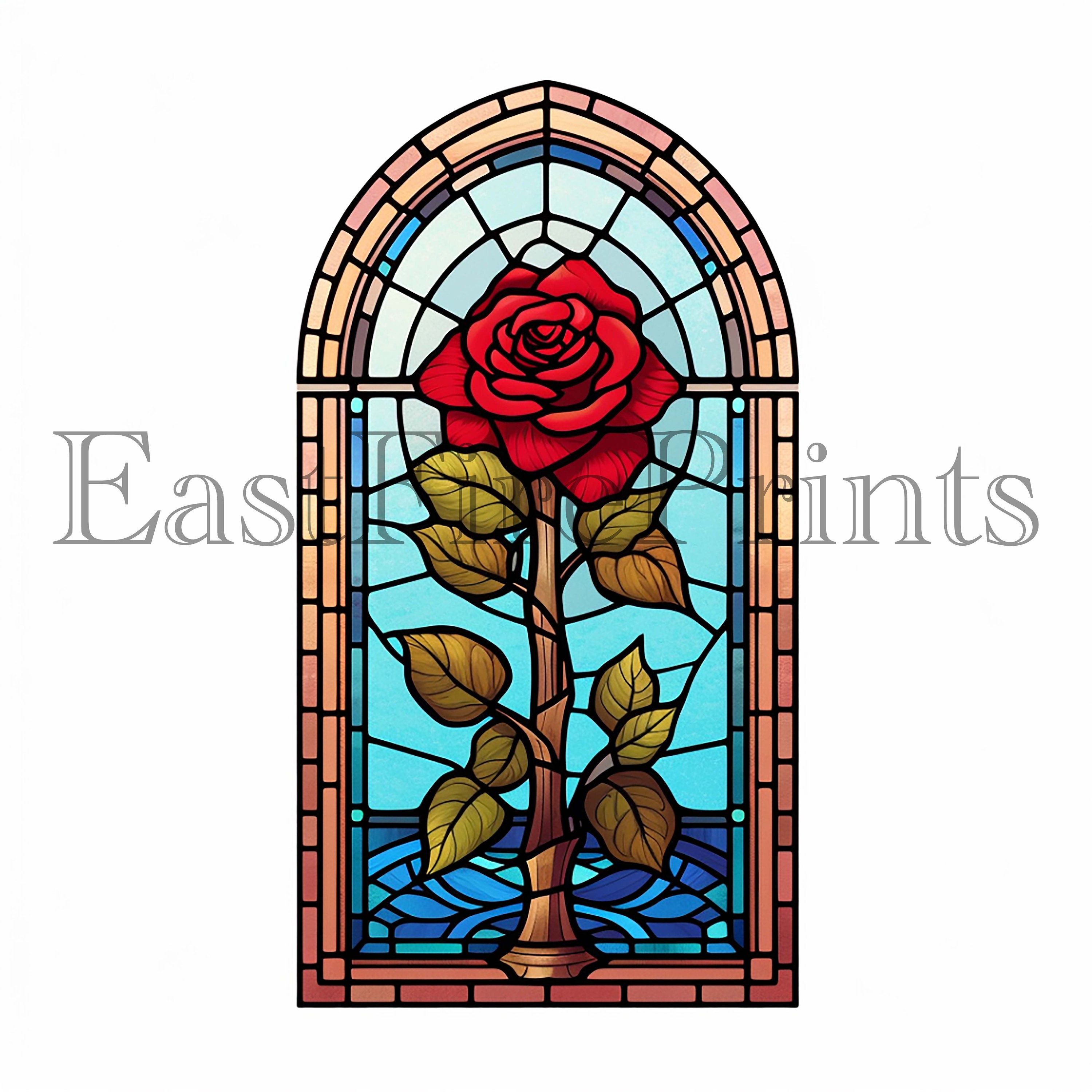 Red Rose Stained Glass Window Clip Art PNG Fantasy Clipart - Etsy