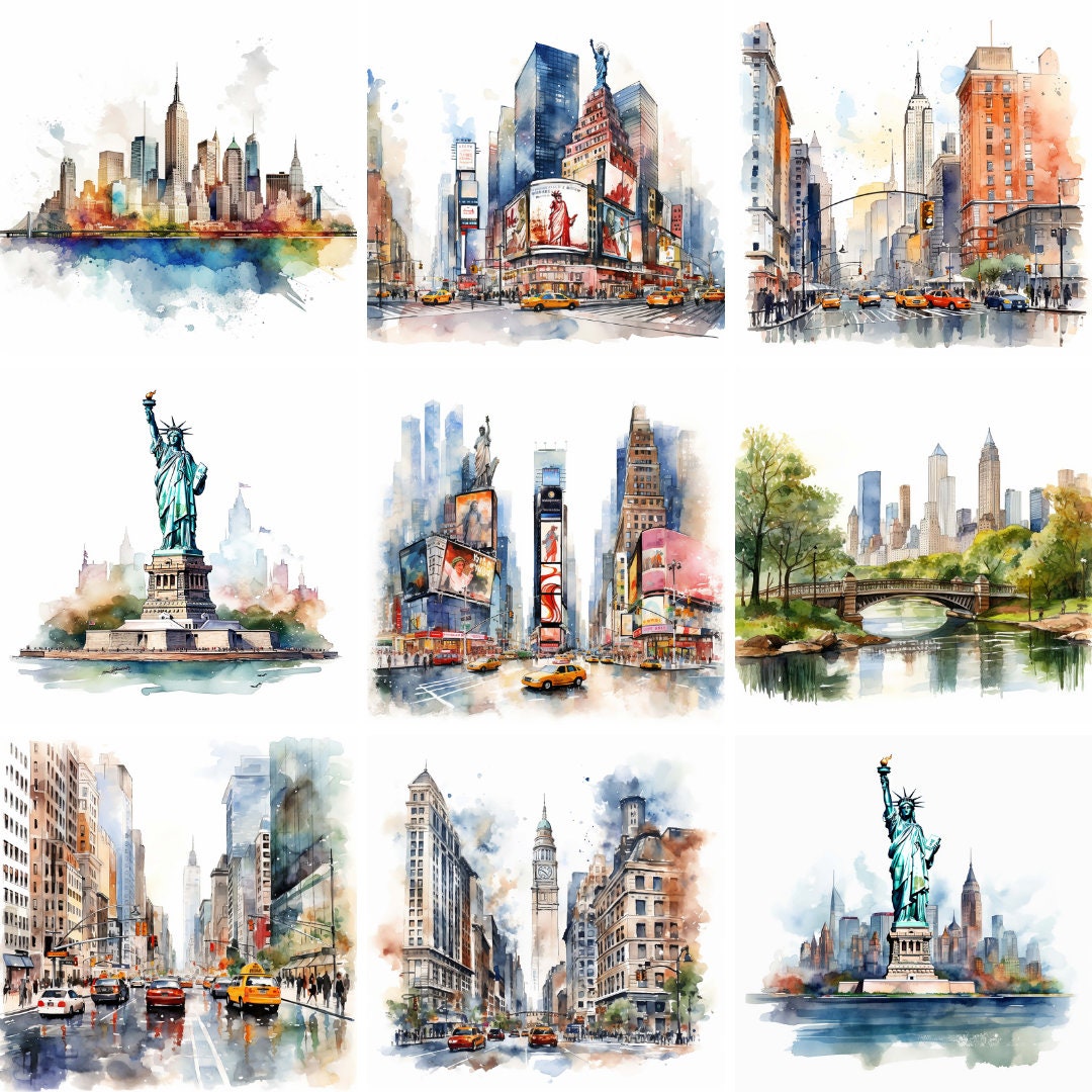 Watercolor New York City Clipart, New York Clipart City Sublimation ...
