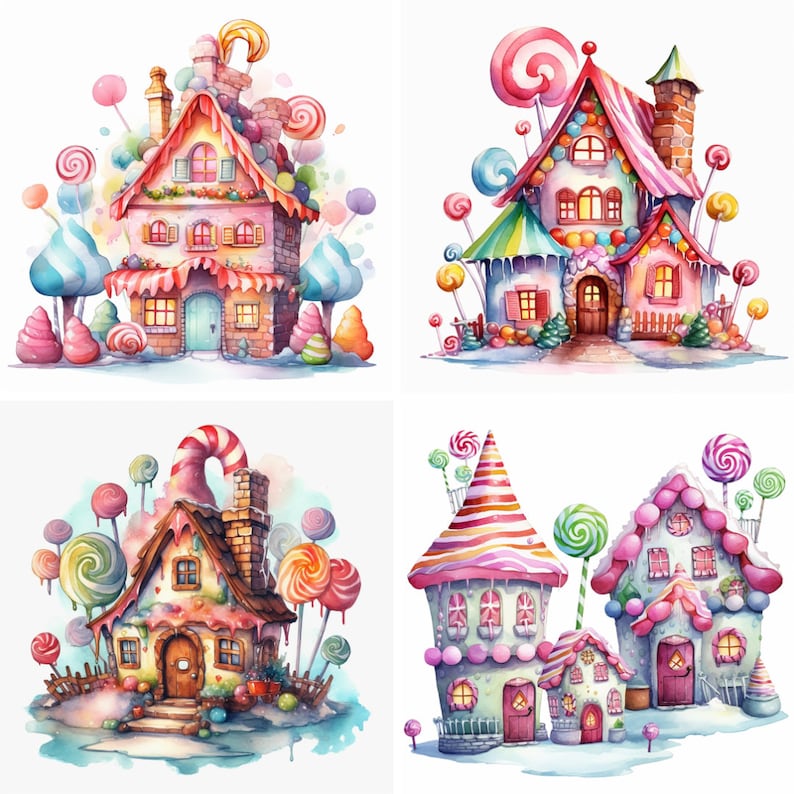 20 Watercolor Candy House Clipart PNG Fairy Tale Sweets - Etsy