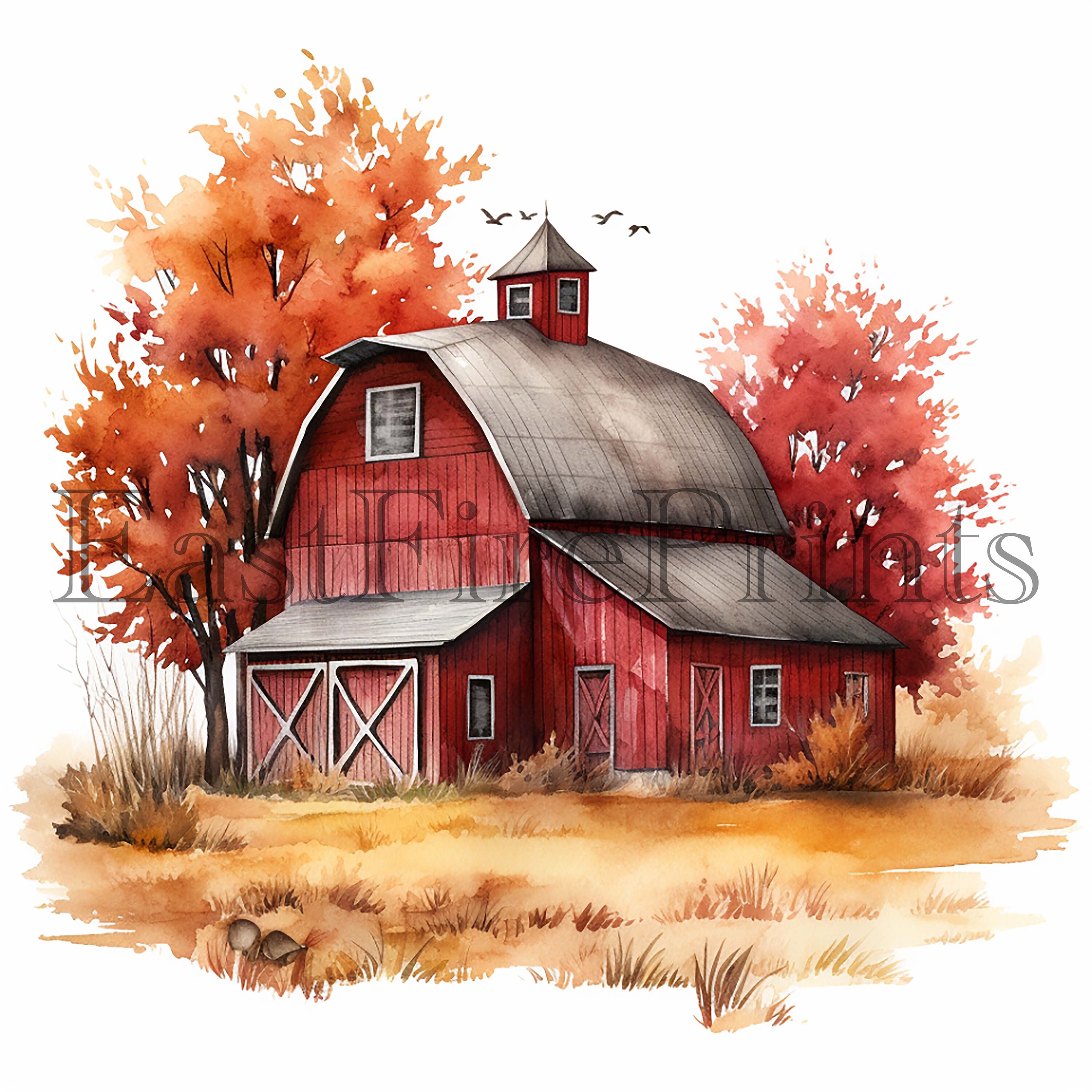 20 Fall Barn Watercolor Clip Art, High Quality Png, Transparent ...