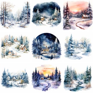 Watercolor Winter Wonderland Clipart, High Quality JPG, Winter ...