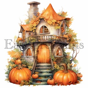 20 Pumpkin House Watercolor Clipart, High Quality Png, Cozy Cottage ...