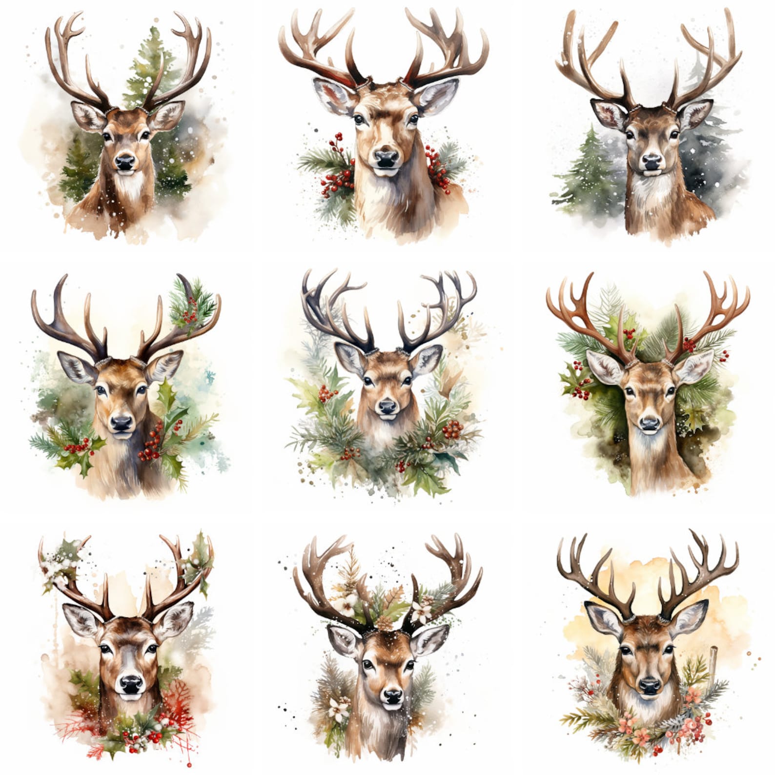 Watercolor Reindeer Clipart PNG Files Christmas Deer Clip Art - Etsy