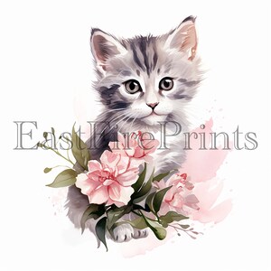 20 Cat With Flowers Clip Art, Botanical Flower Clipart, Cat Clipart ...