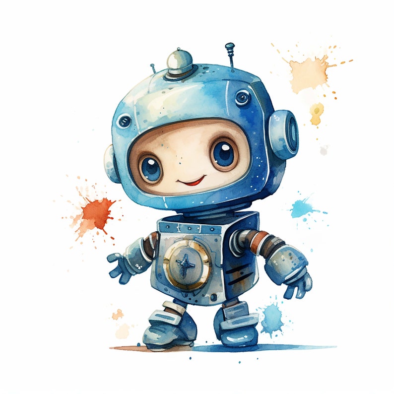 Watercolor Baby Robot Clipart Futuristic Clipart Nursery Jpg - Etsy