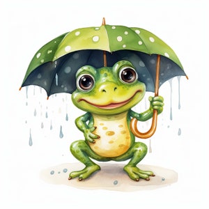 Cute Frog Holding Umbrella Clipart, High Quality PNG, Frog Clipart ...