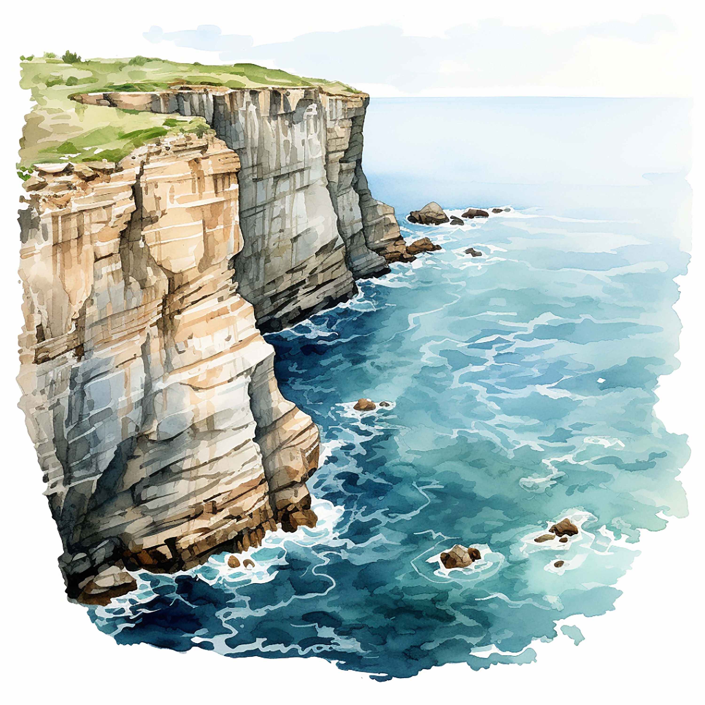 Watercolor Coastal Cliff Clipart Spring Png Summer Clipart - Etsy