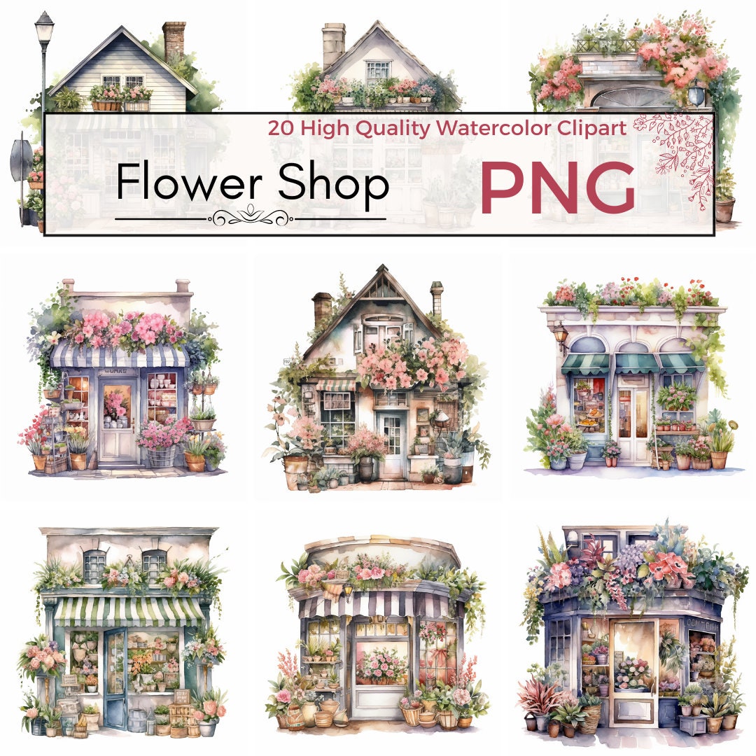 20 Watercolor Flower Shop Clipart PNG Boutique Florist - Etsy