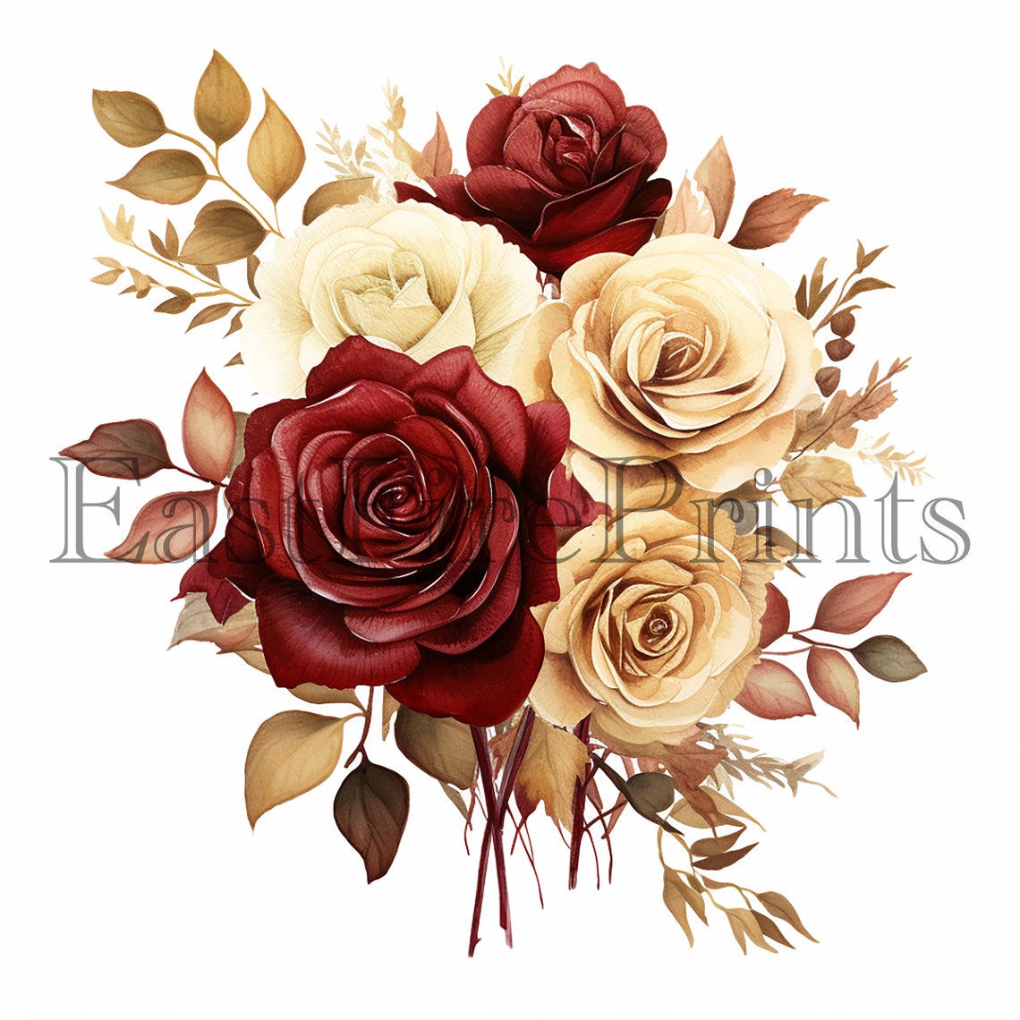 Maroon and Gold Rose Clipart Watercolor Clipart Floral - Etsy