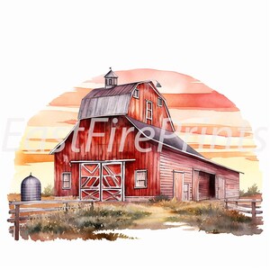 20 Watercolor Red Barn Clipart Bundle | Farmhouse Illustrations ...