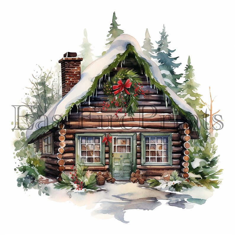 Watercolor Log Cabin Clipart PNG Forest House Home Clip Art - Etsy
