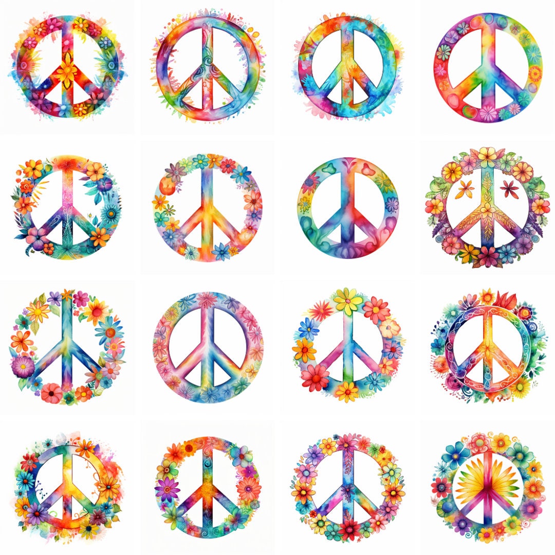 Watercolor Retro Peace Sign Clipart, High Quality Png, Hippie Groovy ...