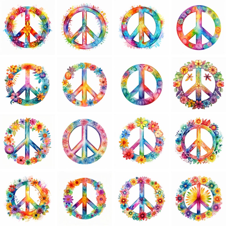 Watercolor Retro Peace Sign Clipart, High Quality Png, Hippie Groovy ...