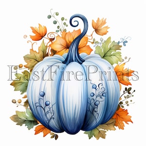 Watercolor Blue Pumpkins Clipart PNG, Halloween Clip Art Graphics, Wall ...