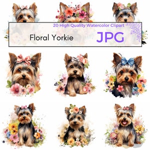 Watercolor Floral Yorkshire Terrier Clipart, High Quality JPG, Floral ...