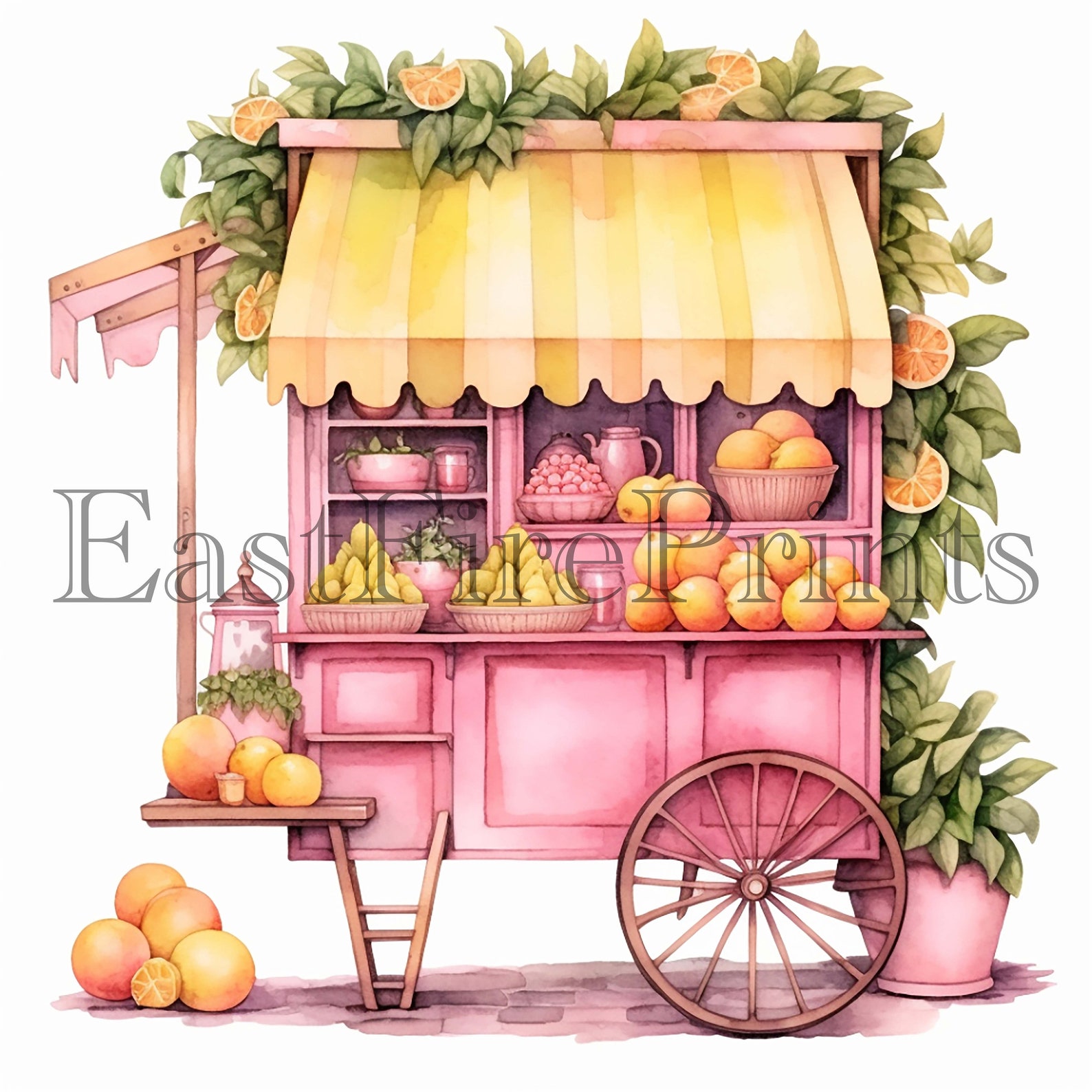 Watercolor Pink Lemonade Stand Clipart PNG Files, High Quality Food ...