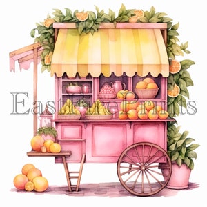 Watercolor Pink Lemonade Stand Clipart PNG Files, High Quality Food ...