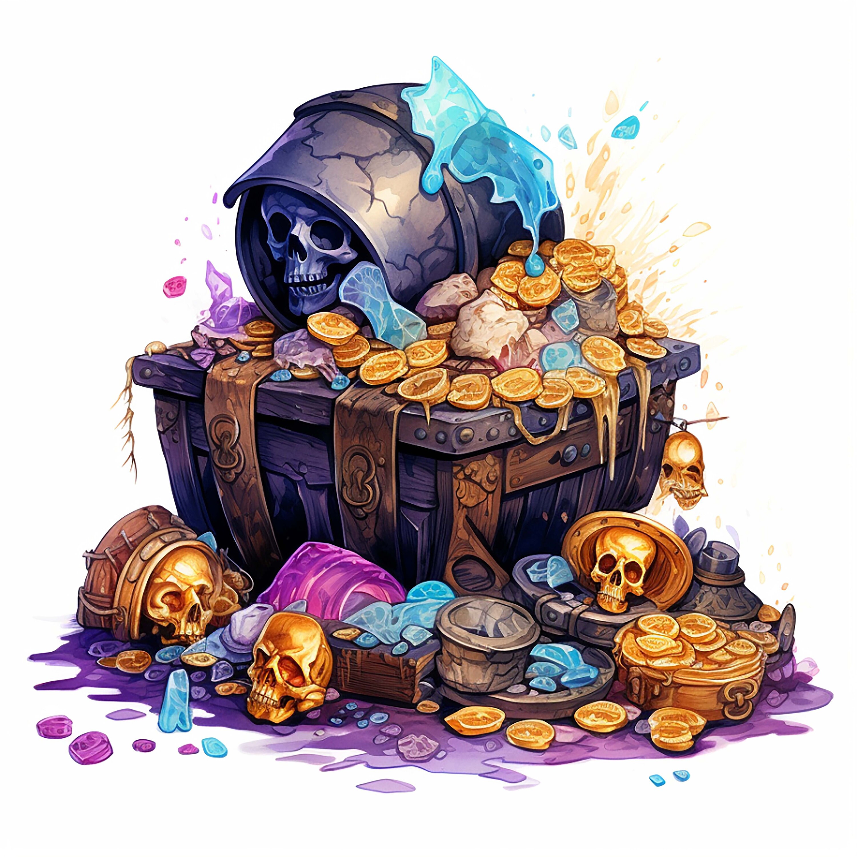 Watercolor Pirate Treasure Clipart Treasure Chest Gold Coins - Etsy