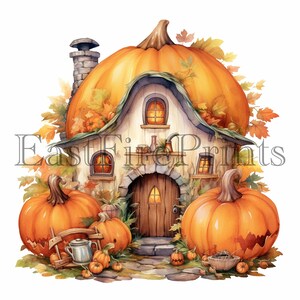 20 Pumpkin House Watercolor Clipart, High Quality Png, Cozy Cottage ...
