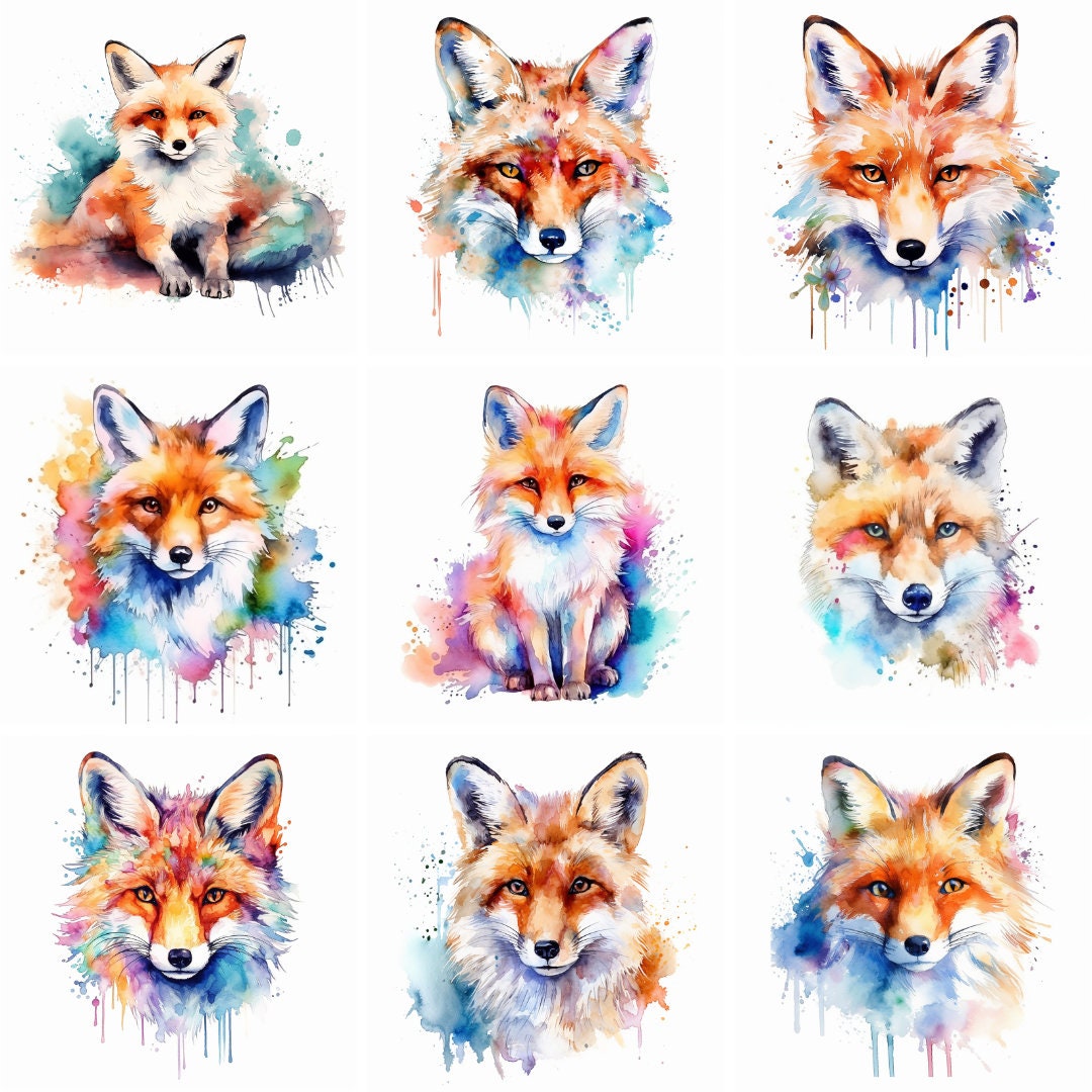 20 Watercolor Fox Clipart Set Animal Portrait Images - Etsy