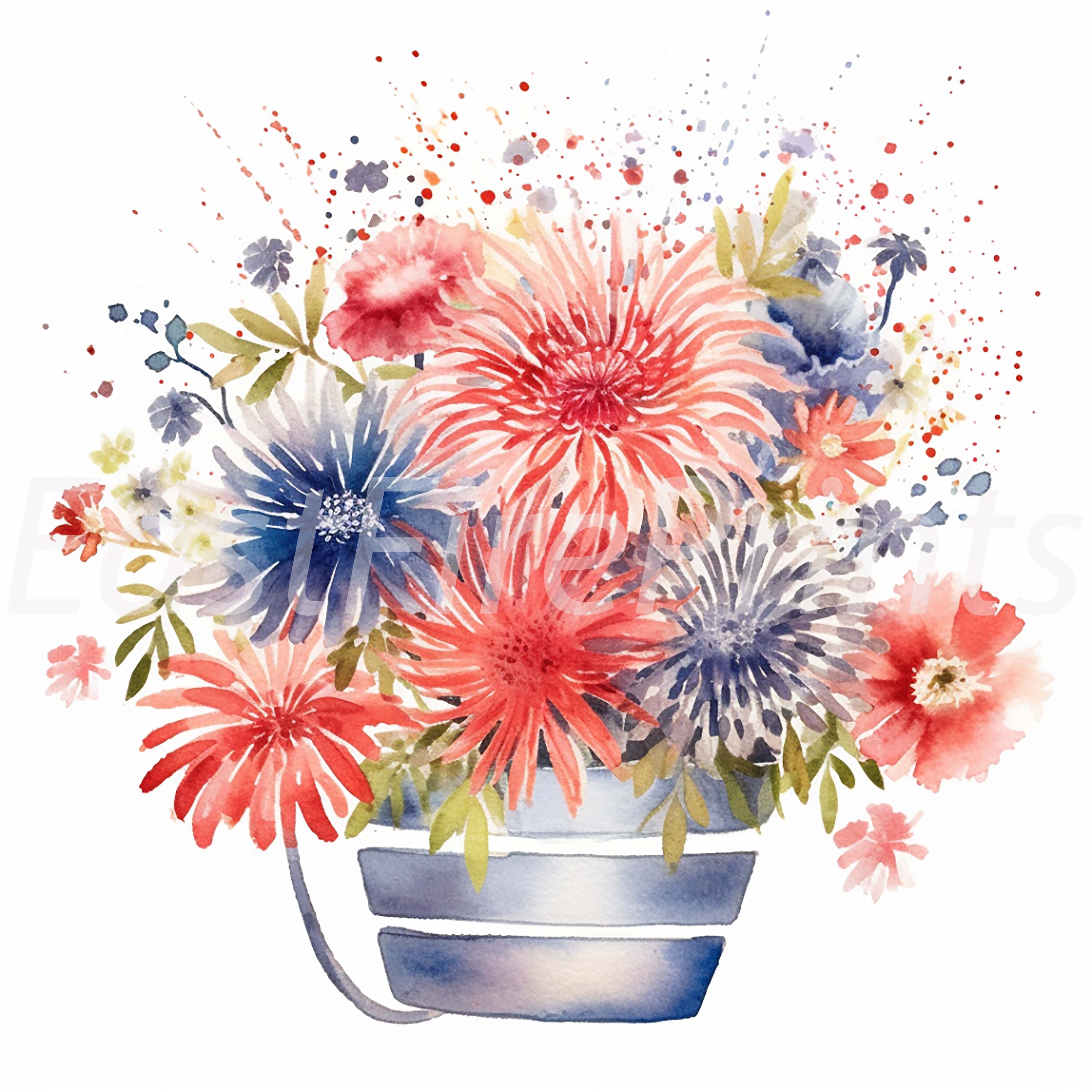 Watercolor 4th of July Floral Clipart Collection 3 Patriotic - Etsy