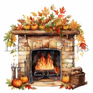 20 Fireplace Fall Watercolor Clipart, High Quality Png, Autumn Digital ...