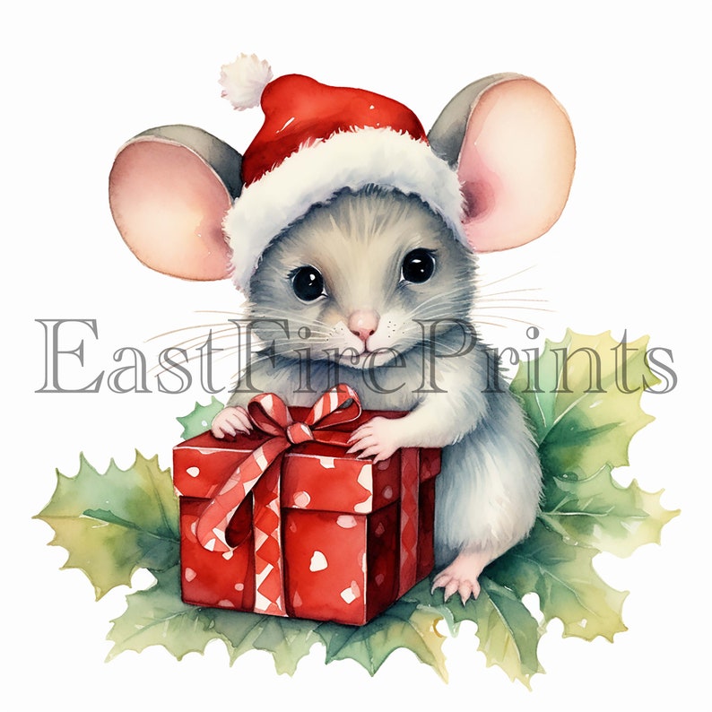 20 Christmas Mouse Watercolor Clipart High Quality Png Xmas - Etsy