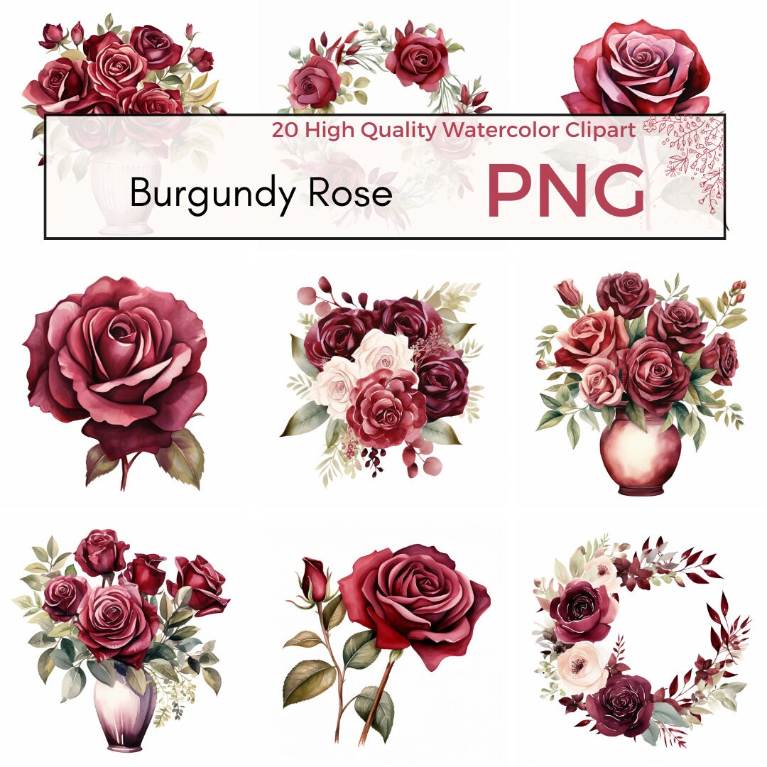 Burgundy Rose Clipart, High Quality PNG, Floral Clipart, Rose PNG ...