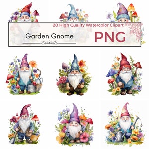 20 Watercolor Garden Gnome Clipart, PNG | Fantasy, Floral, Spring ...