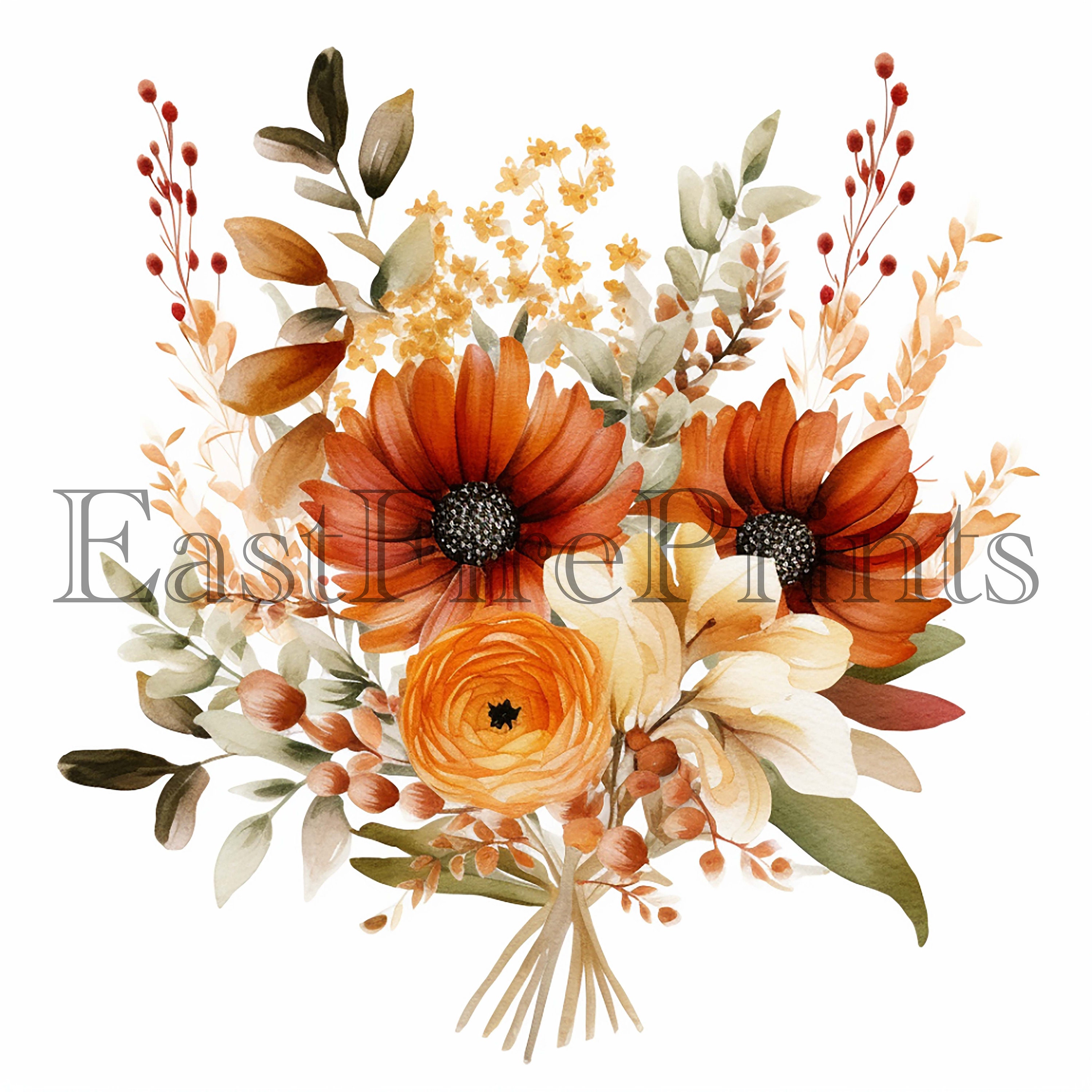 Watercolor Autumn Floral Clipart High Quality Png Autumn - Etsy