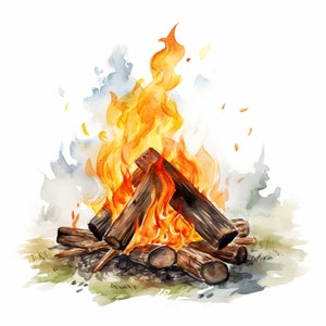 Watercolor Campfire Clipart, High Quality JPG, Forest Clipart, Nature ...