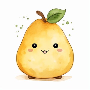 Watercolor Cute Pear Clipart, Cute Clipart Fruit Jpg Nursery Decor ...