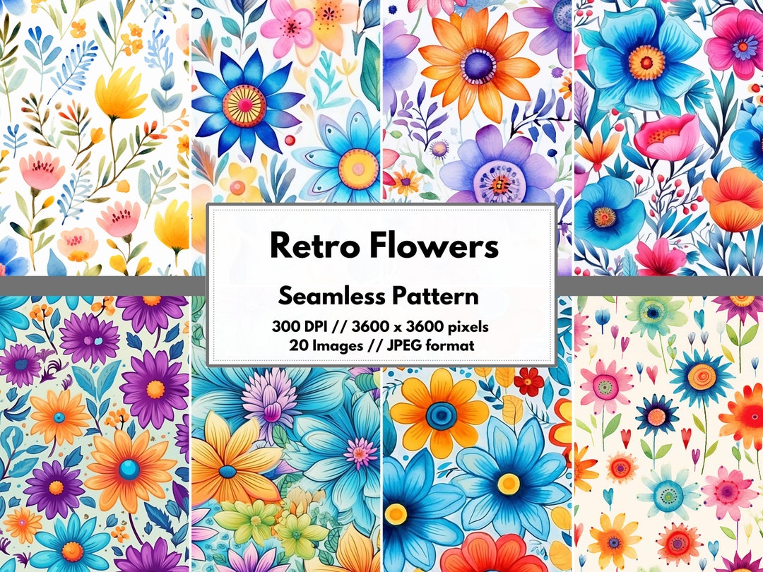 Retro Flowers Digital Paper, High Quality JPG, Floral Digital Pattern ...
