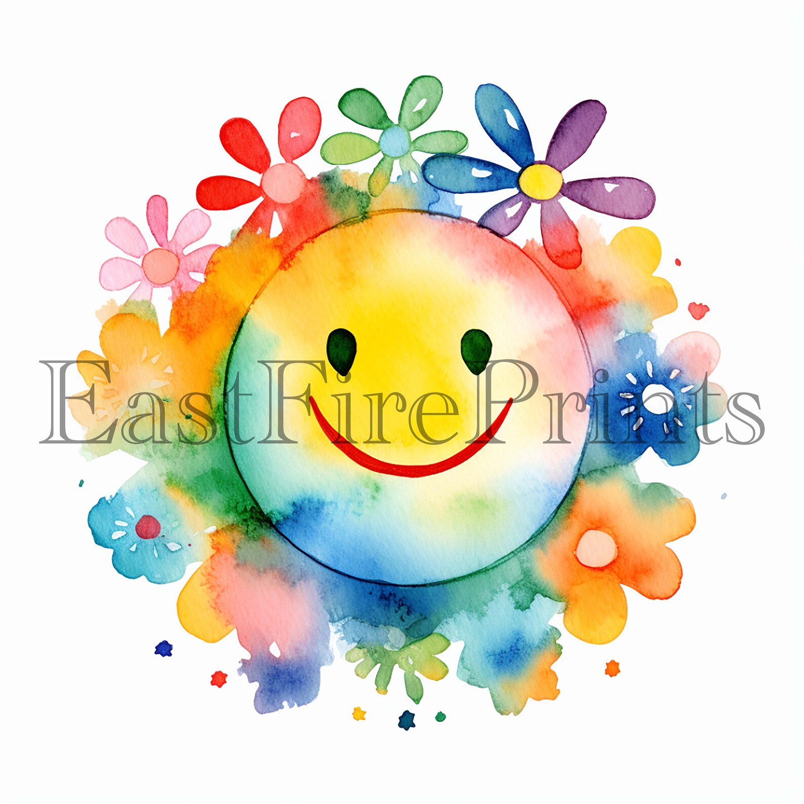 20 Retro Groovy Smiley Face Clip Art Watercolor Clipart - Etsy