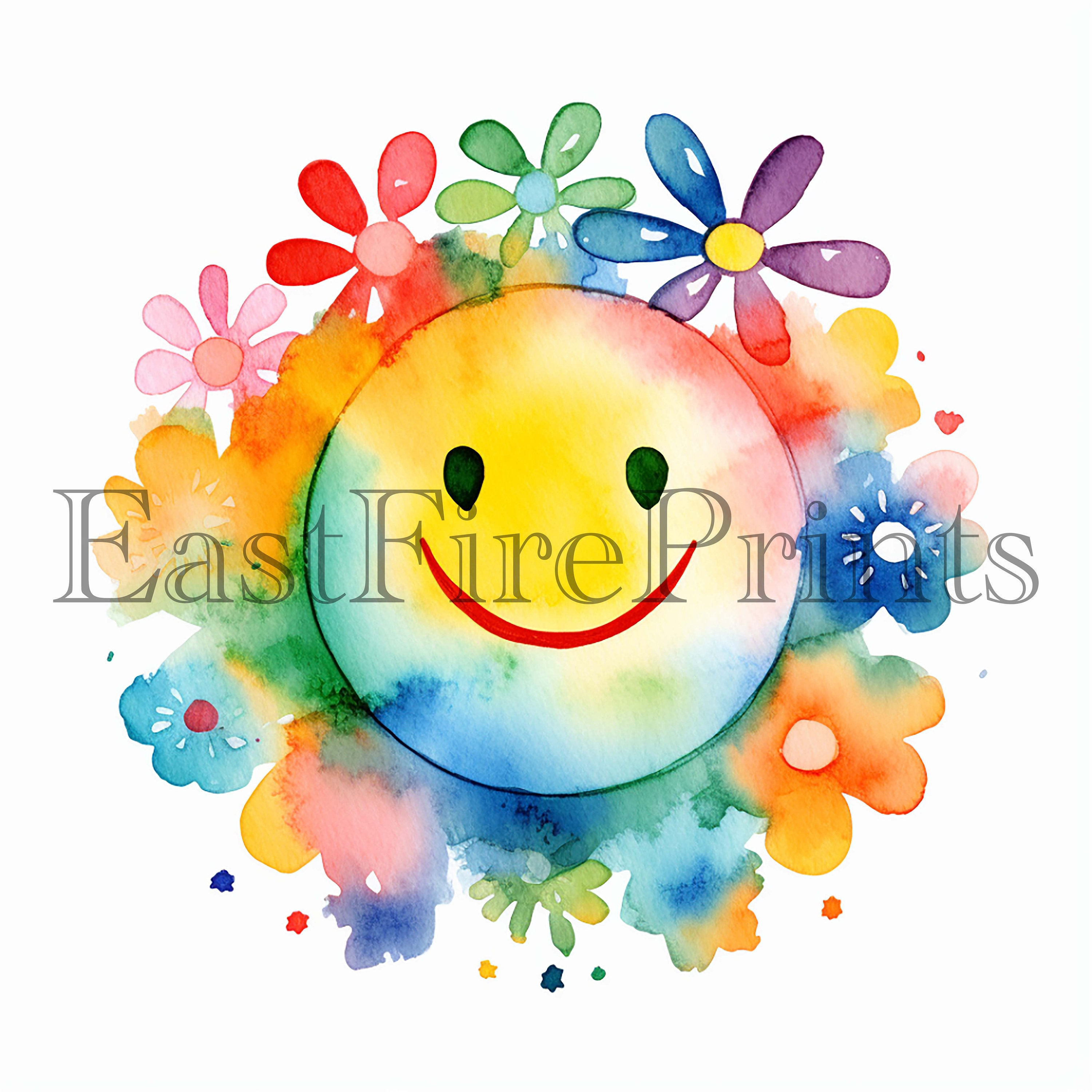 20 Retro Groovy Smiley Face Clip Art Watercolor Clipart - Etsy