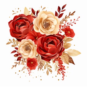 Red and Gold Floral Clipart, High Quality PNG, Flower PNG ...