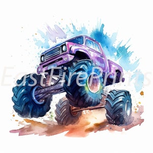 Set of 20 Watercolor Monster Truck Clipart Bundle, Vehicle ...