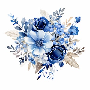 Royal Blue and Silver Floral Clipart, High Quality PNG, Spring Rustic ...