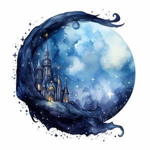 Watercolor Fantasy Moon Clipart, Fantasy Jpg Magical Clipart, Moon Jpg ...